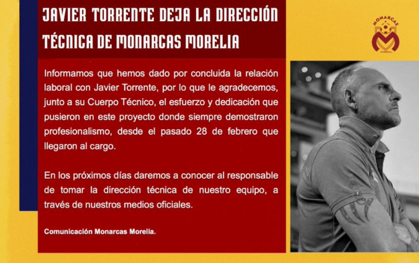 Morelia anunció la destitución de Javier Torrente como su DT - Futbol ...